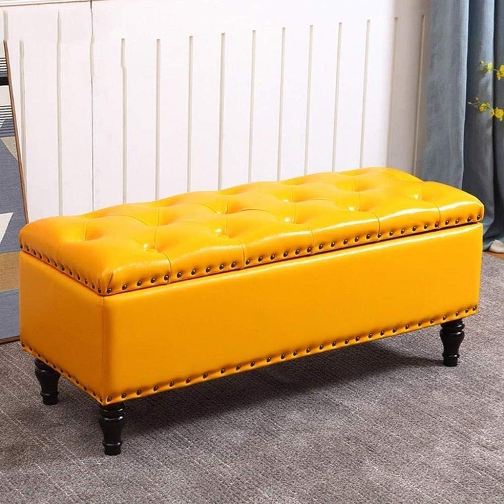Wood Ottoman Storage Bench Wax Leather Rectangle Sofa Stool Hallway ...