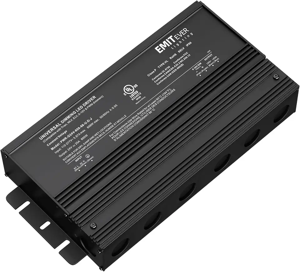 EMITEVER Dimmable Led Driver, 600W AC 110V-277V to DC 24V Transformer ...