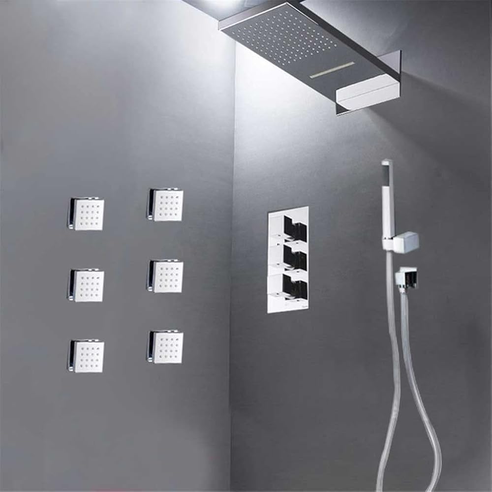 CHCDP Bathroom Rain Waterfall Shower Set Thermostatic Mixer Valve 4 ...