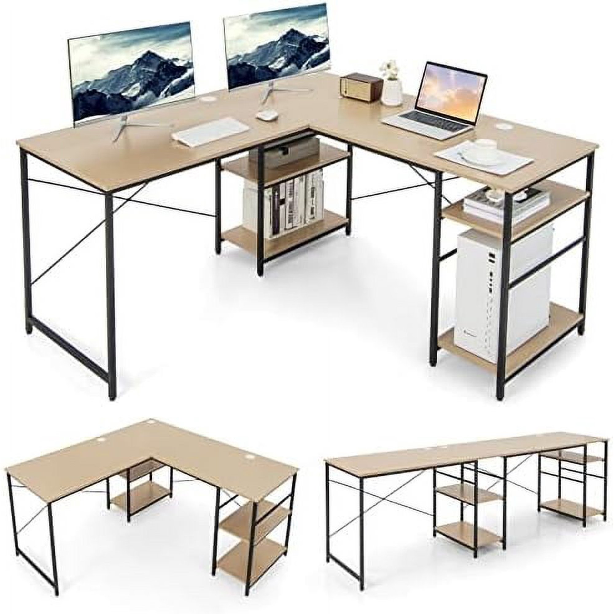 SJOPLMN L-Shaped Corner Desk Convertible Computer Desk with 4-Tier ...