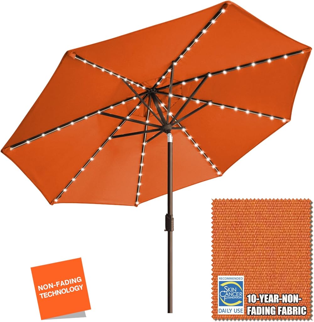 EliteShade USA 10-Year-Non-Fading Solar 9ft Market Umbrella with 80 LED ...