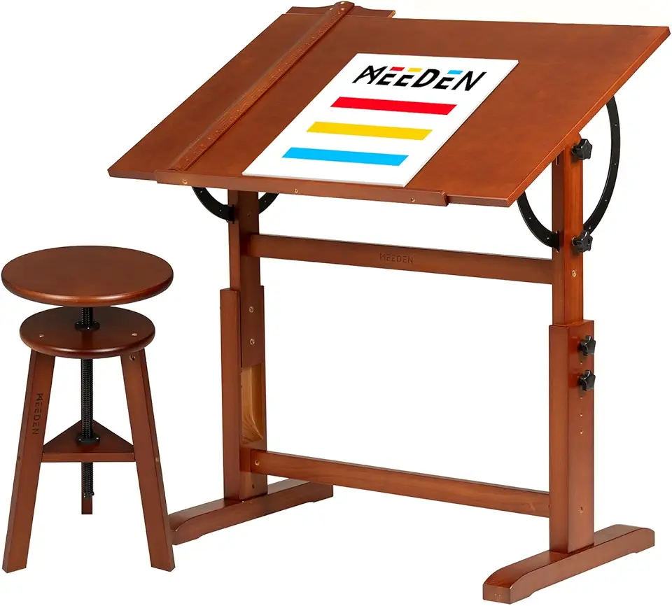MEEDEN Vintage Wood Drafting Table & Stool Set, Artist Drafting Chair ...