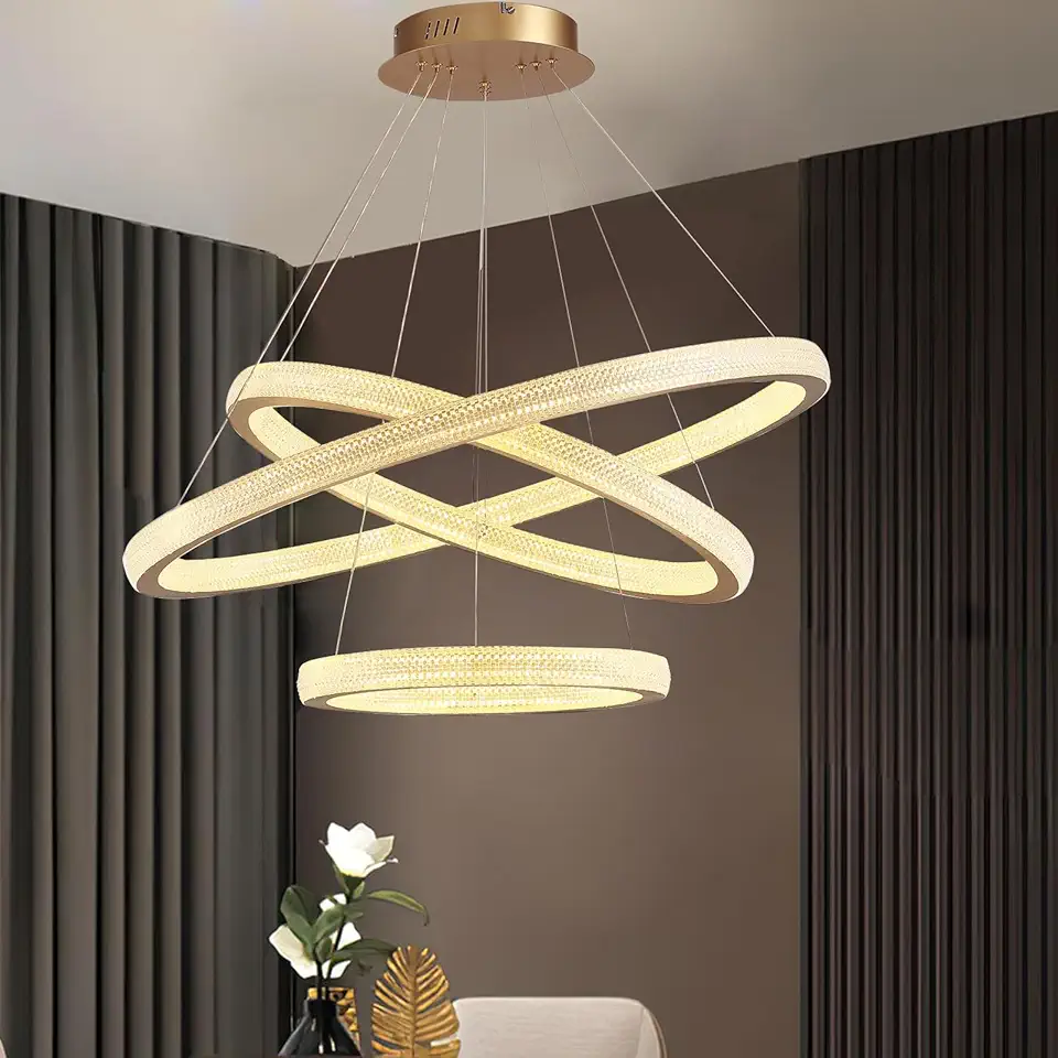 Modern Gold Chandelier Light Fixture, 3 Ring LED Chandelier Round ...