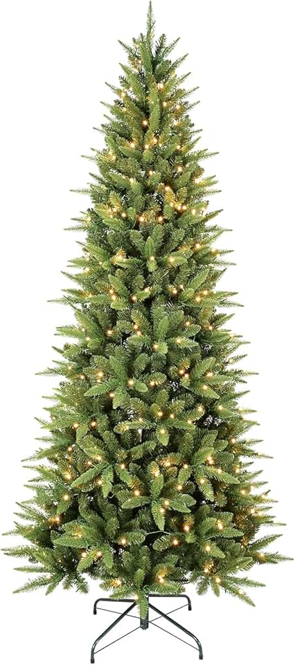 7.5 ft Pre-Lit Pencil Christmas Tree, Artificial Fir Tree with PE & PVC ...