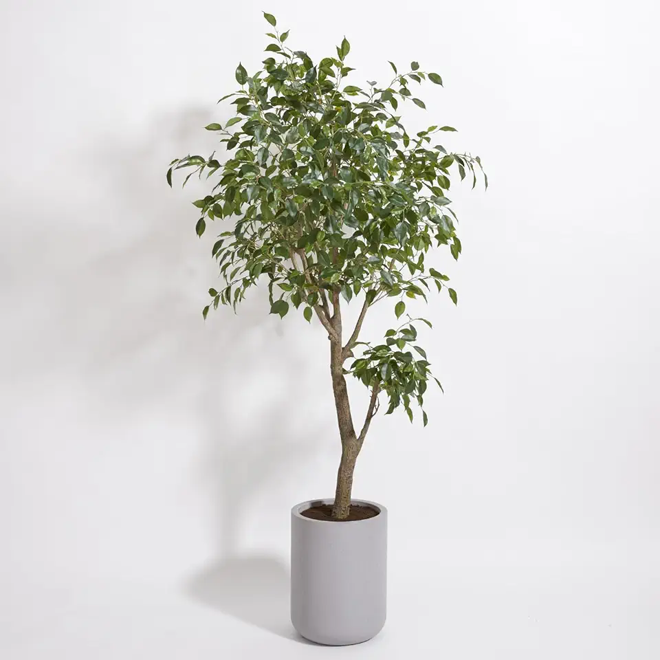 Faux Ficus Tree, Premium Artificial Indoor Plant Stands 6.5’ Tall ...