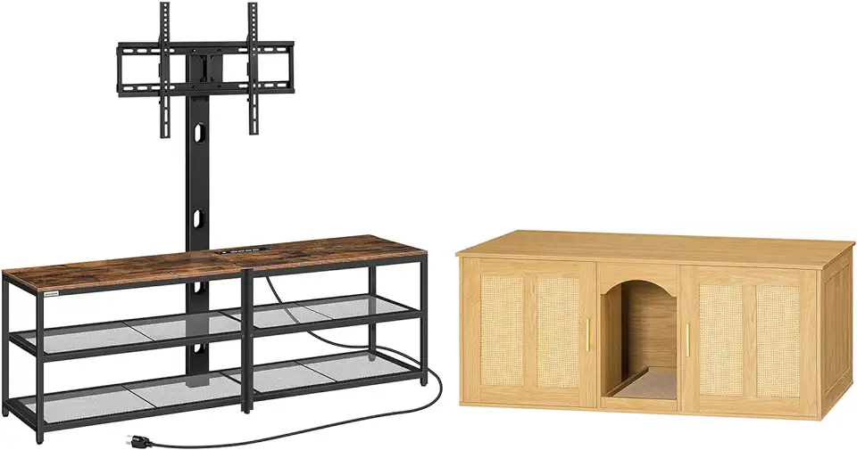 TV Stand and Litter Box Enclosure Bundle, 75 Inch Entertainment Center ...