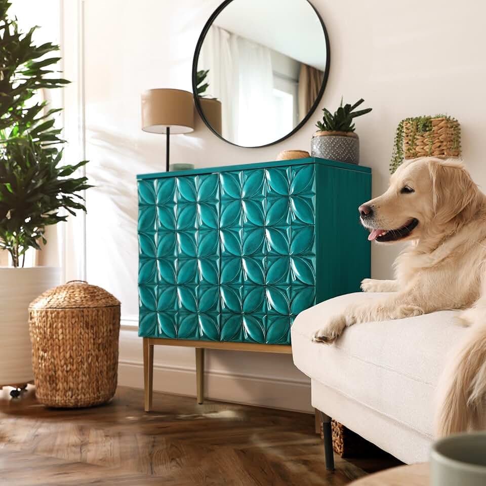 Modern Teal Accent Cabinet, Buffet Cabinet with Storage, Elegant ...