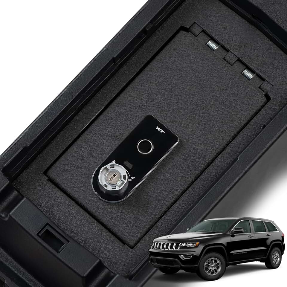 Center Console Gun Safe Vault - WASAI Console Lock Box Compatible with ...