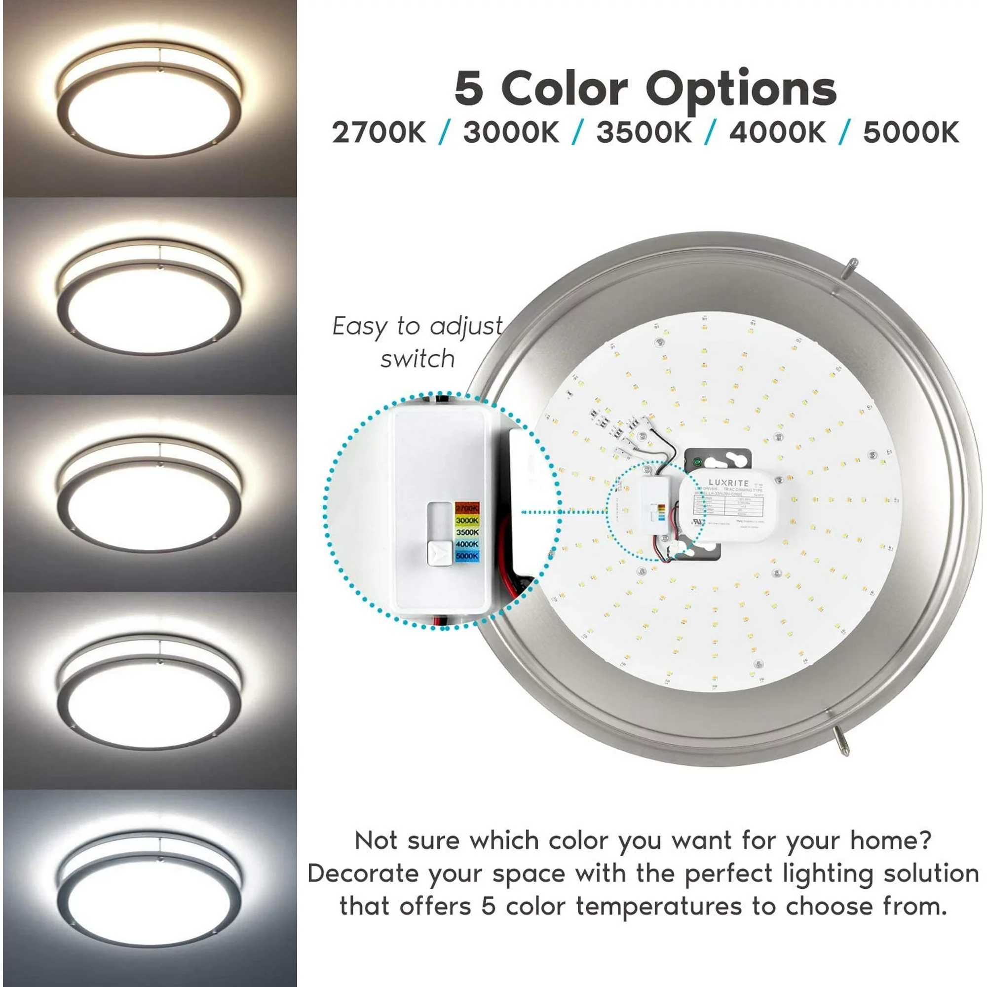 18 Inch Led Flush Mount Ceiling Light, Cct Color Temperature Selectable ...