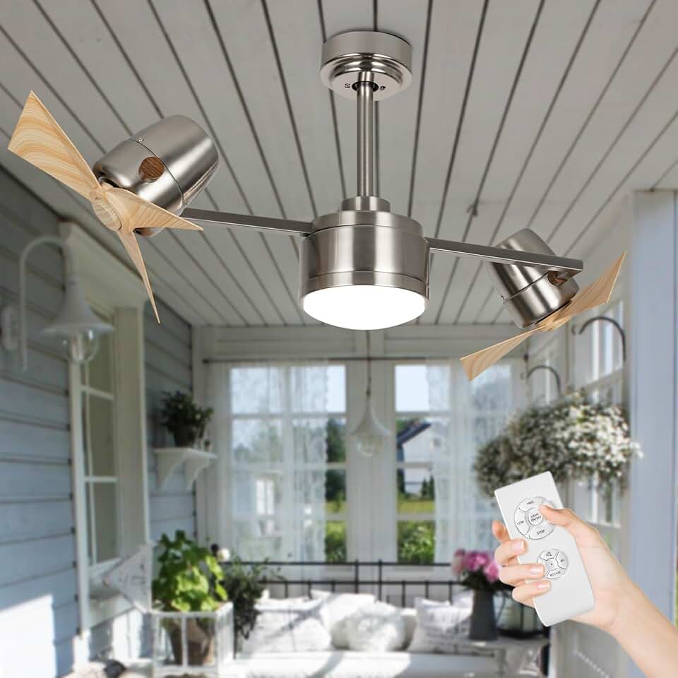 Double Ceiling Fan with Light: 360° Rotational Outdoor Ceiling Fan Twin ...