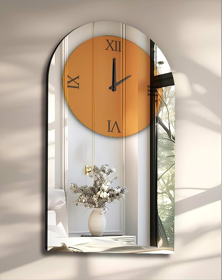 Art Deco Wall Clock: 36x20 inch Arch Decorative Mirrored Clock with ...