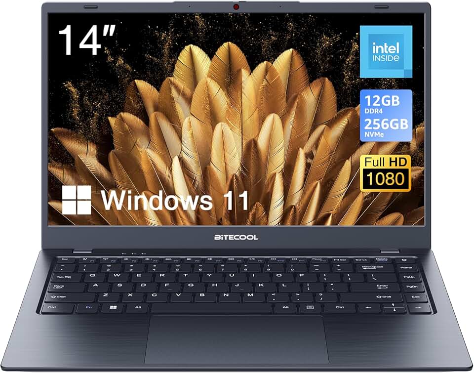 14-inch Windows 11 Laptop, 12GB RAM, 256GB NVMe SSD, up to 2100MB/S, FHD IPS Display, Intel ...