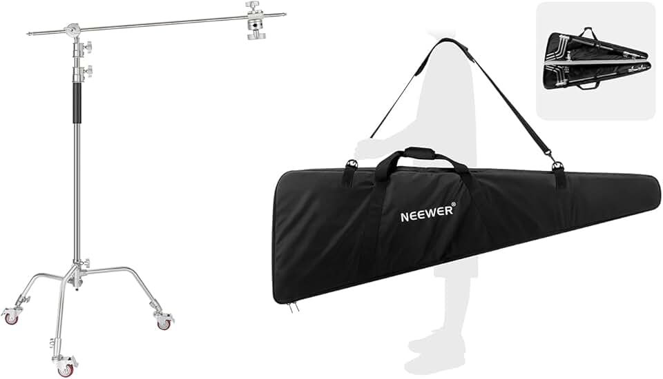 NEEWER Pro 100% Metal C Stand Light Stand with Wheels, Max. Height 10 ...
