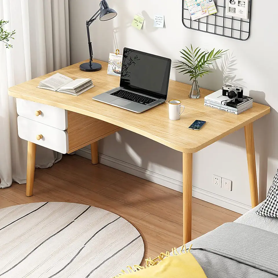 Computer Desk with 2 Drawers, Modern Simple Style Writing Desk Study ...