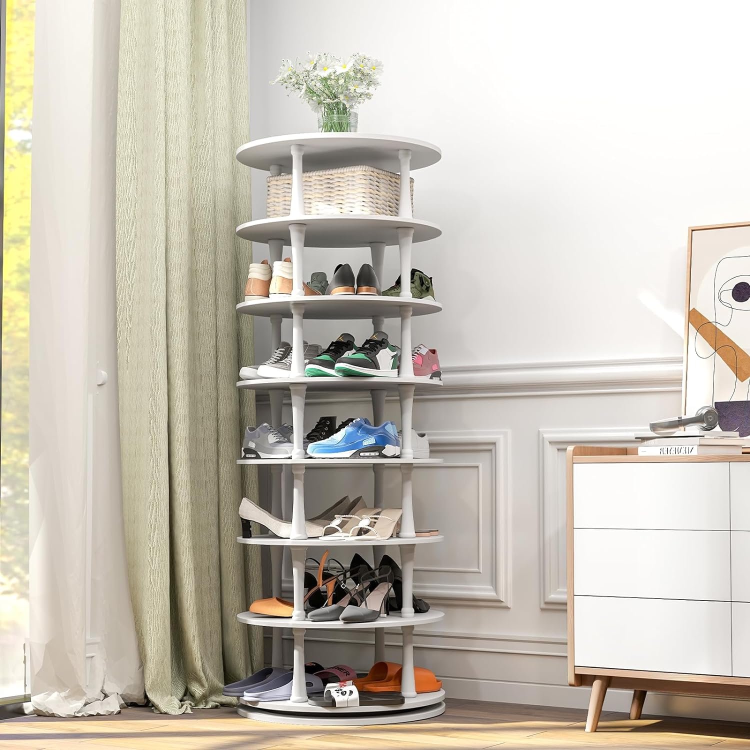 ,Rotating Shoe Rack Tower ,Spinning Shoe Rack,7 Tier Lazy Susan Closet ...