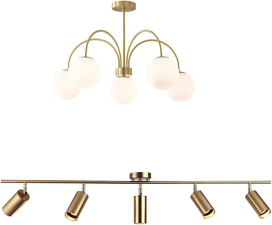 BOKT Modern Gold Chandelier 5-Light Globe Sputnik Chandelier Linear ...