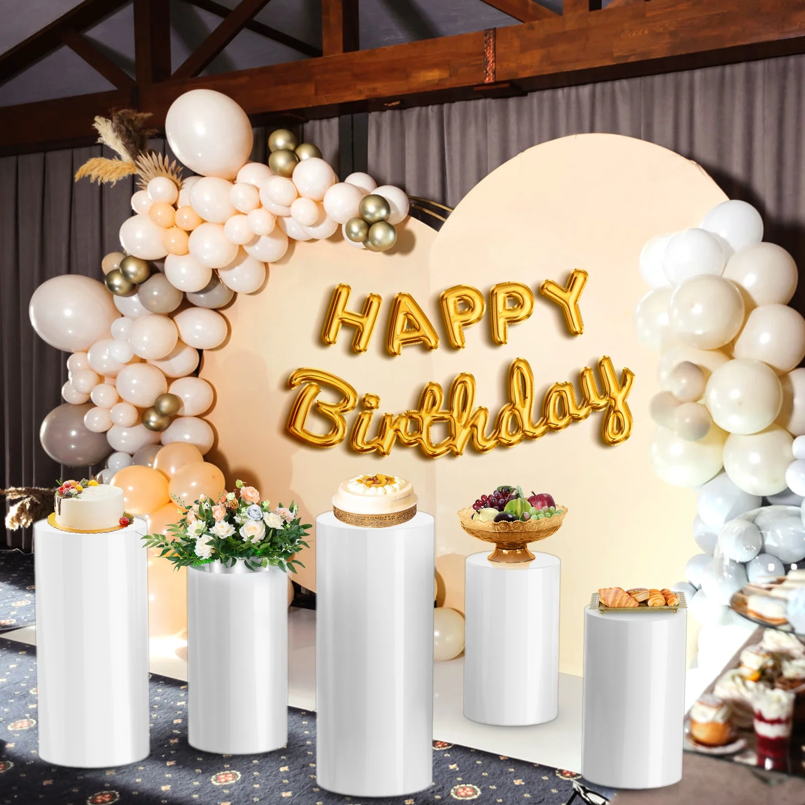 HomeLife Cylinder Pedestal Stands as Dessert Table, White Round Dessert ...