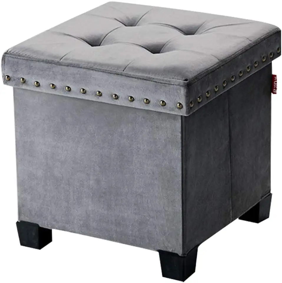Foldable Storage Ottoman Footstool, Retro Silky Velvet Artificial Wood ...