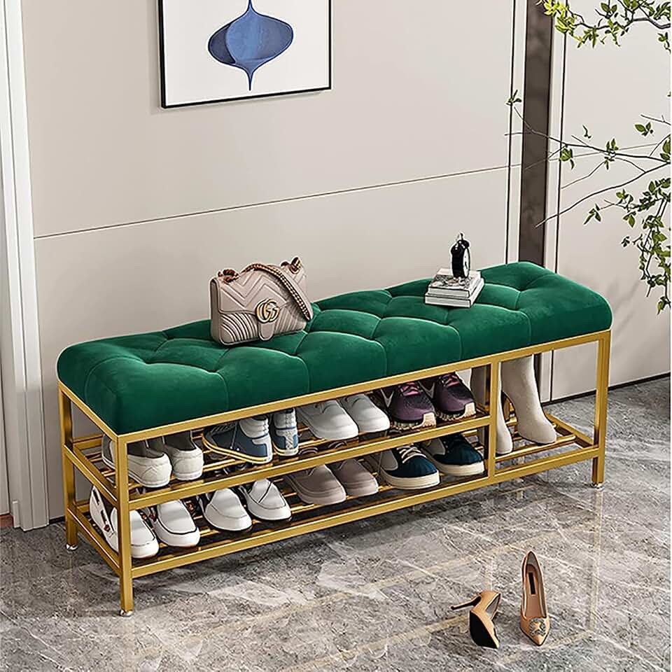 Luxurious Entryway Bench with Boots e,Velvet Upholstered Shoe Bench ...