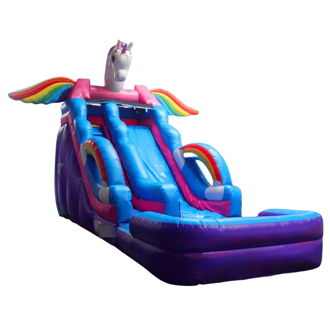 Unicorn Waterslides Fun Bounces Inflatable Water Slide With Splash Pool ...