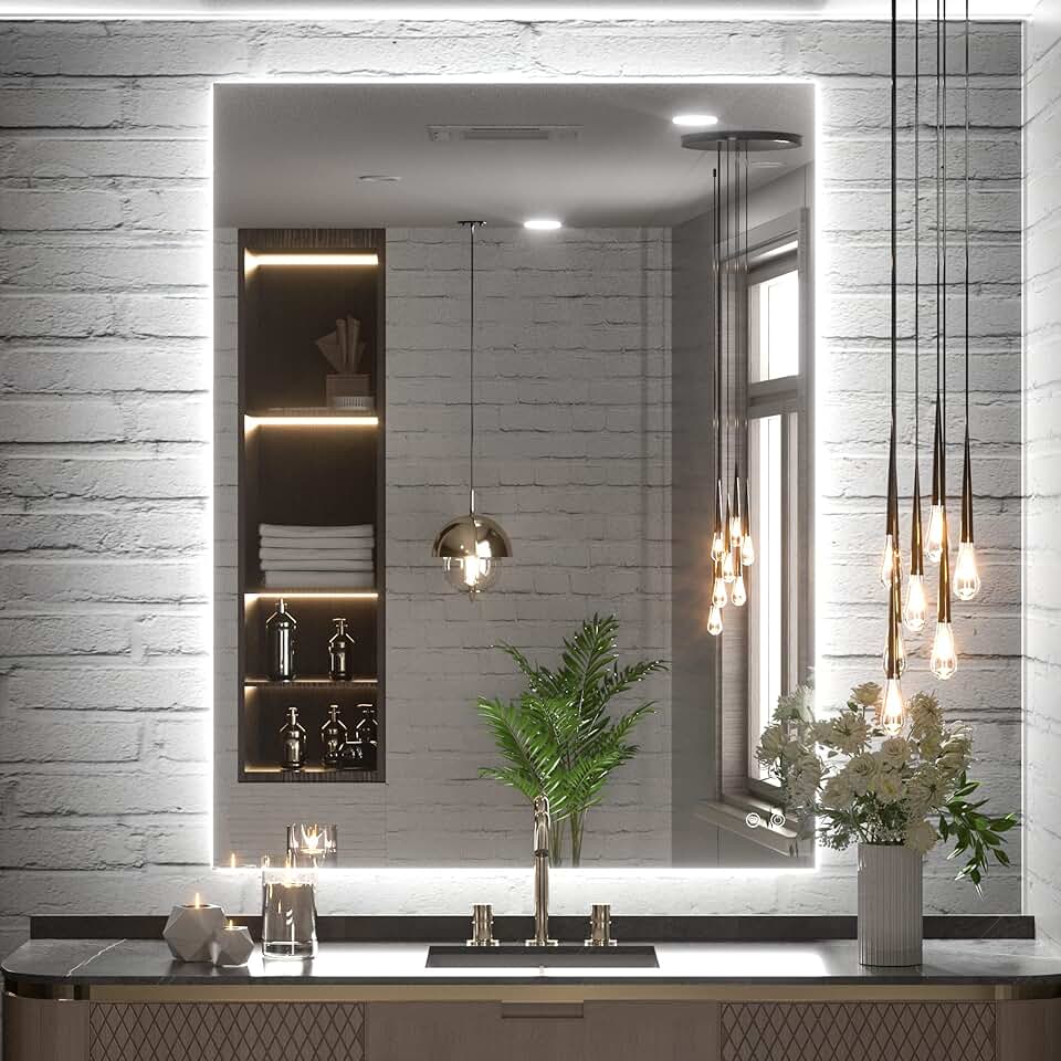 TETOTE 36 x 28 Inch LED Backlit Mirror Bathroom with Light,Anti-Fog ...
