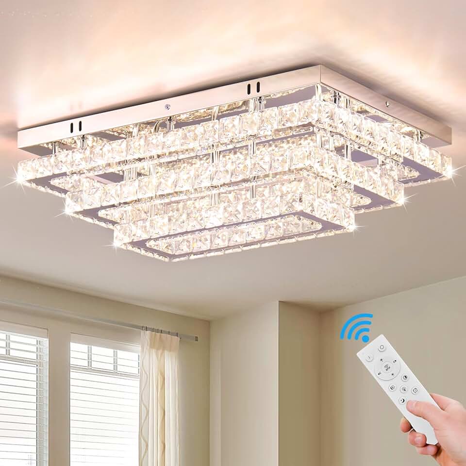 Finktonglan Modern Crystal LED Ceiling Light Fixtures 20” Dimmable ...