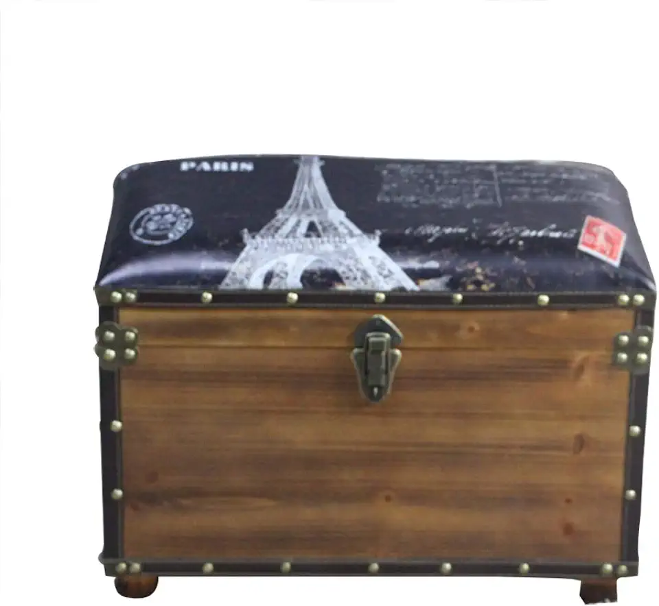 Retro Wooden Storage Ottoman Footstool, Industrial Style Storage Bench ...
