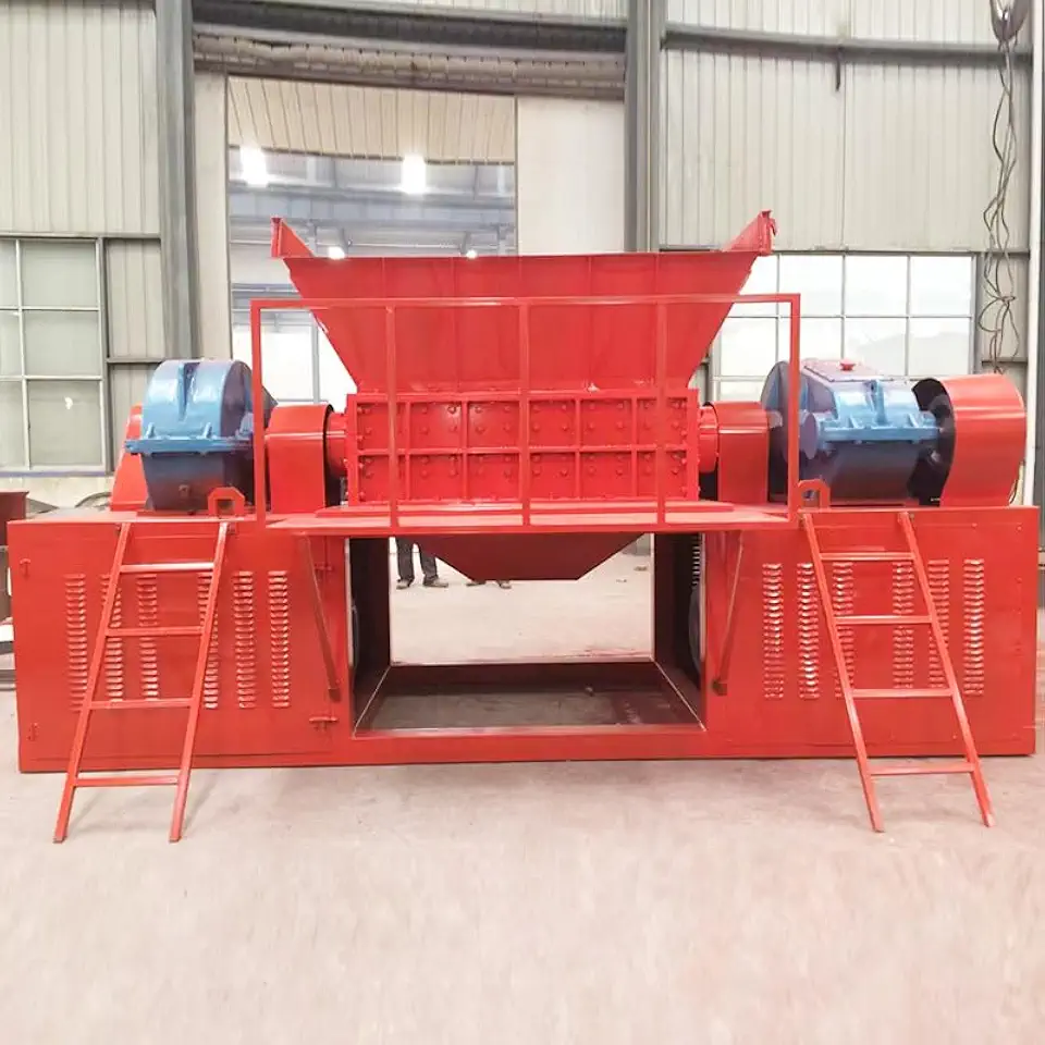 Double Shaft Waste Cardboard Paper Tire Rubber Metal Scrap Wood Lump Barrels Drums Pipe and ...