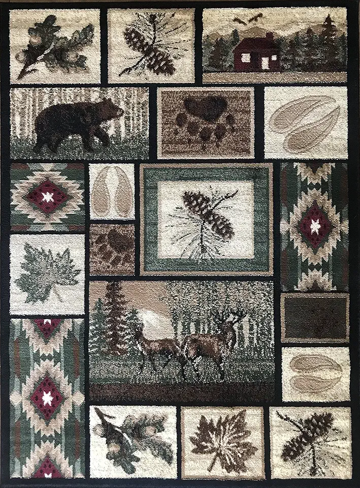 Cabin Style Area Rug Rustic Western Country Bear Elk Deer Bear Wildlife ...