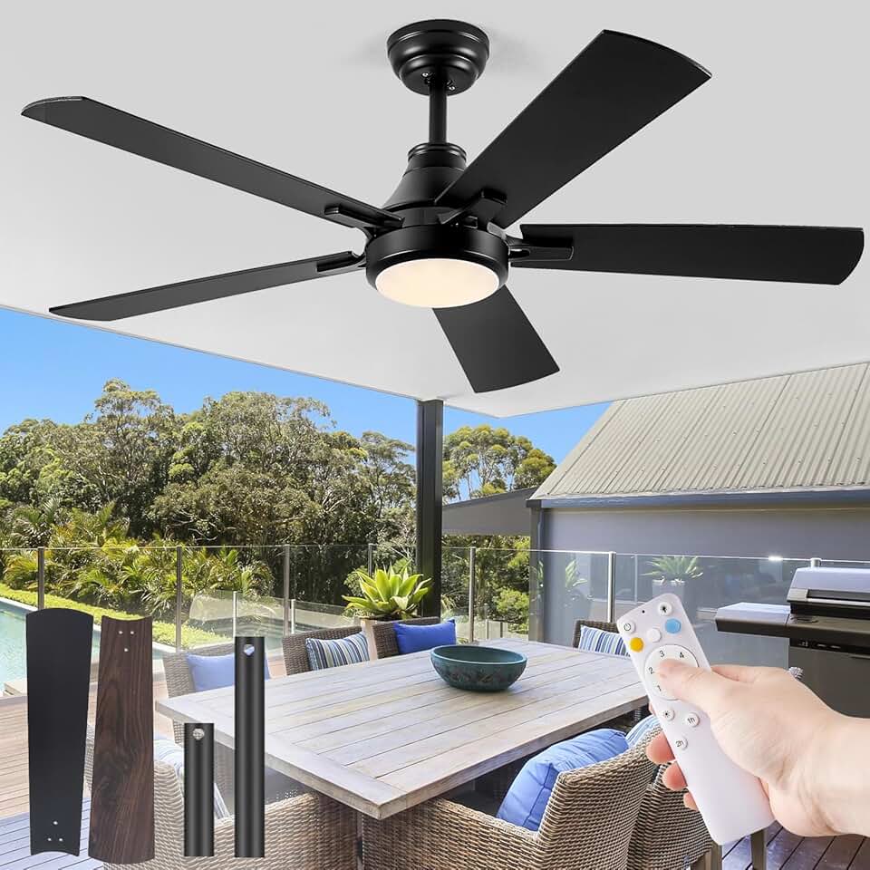52" Ceiling Fans with Lights, Black Modern Ceiling Fan with Remote ...