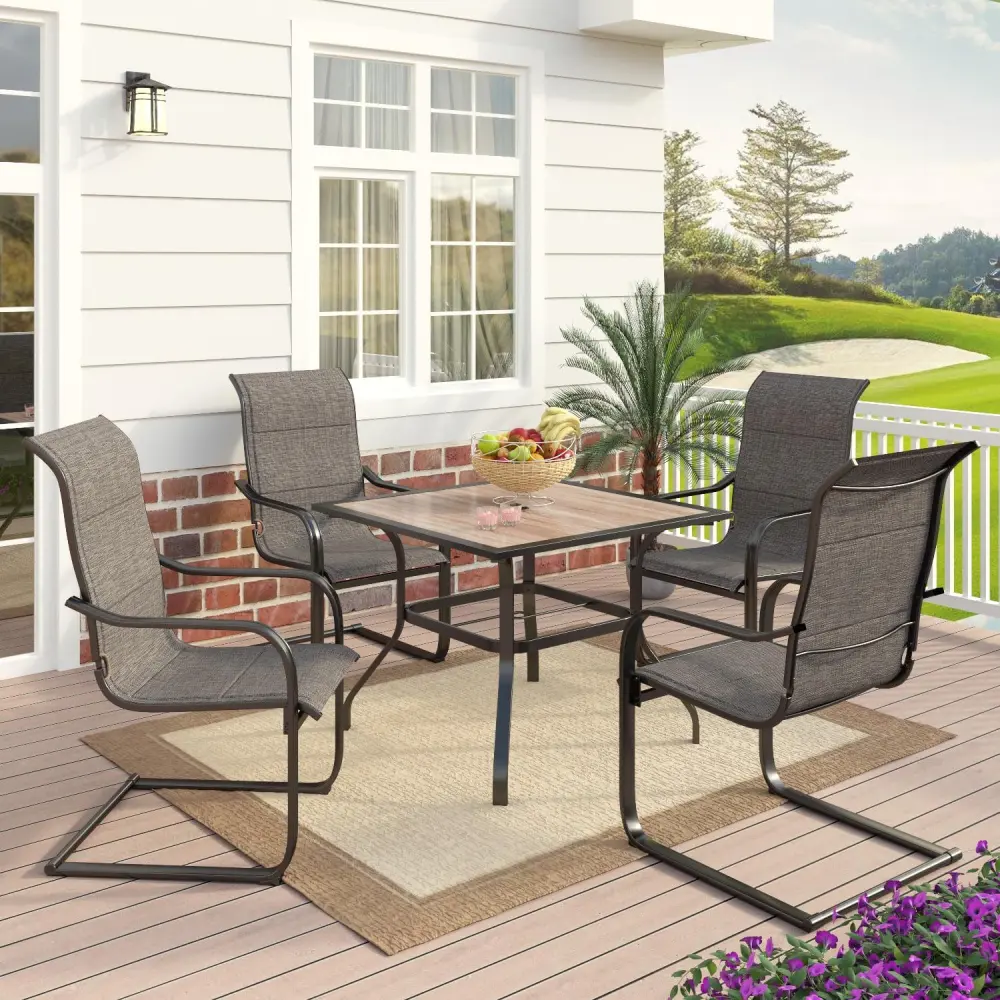 MF Studio 5 Pieces Outdoor Patio Dinning Set with 4 C Spring Textilene ...
