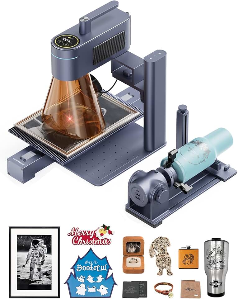 LaserPecker 4 Laser Engraver with Rotary and Slide Extension, Fiber and ...