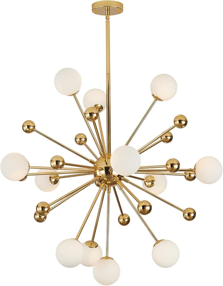 KCO Lighting Modern Gold Sputnik Chandelier 12-Light Milk Glass Globe Pendant Light Fixture Mid ...