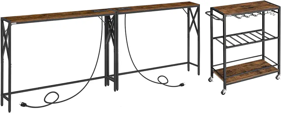 2 Pack Narrow Sofa Table and Bar Cart Bundle, Skinny Console Table ...