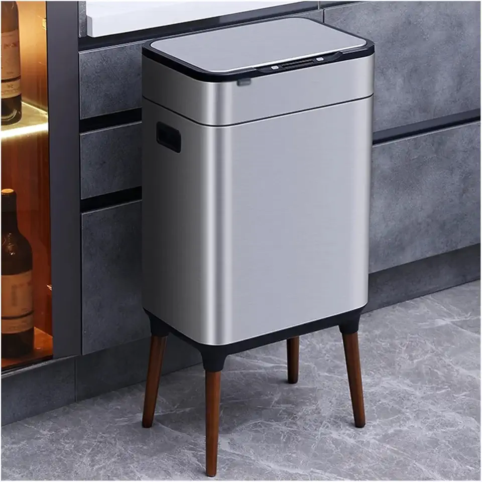 Smart Sensor Trash Can Stainless Steel Rectangle Trash Bin High Foot ...