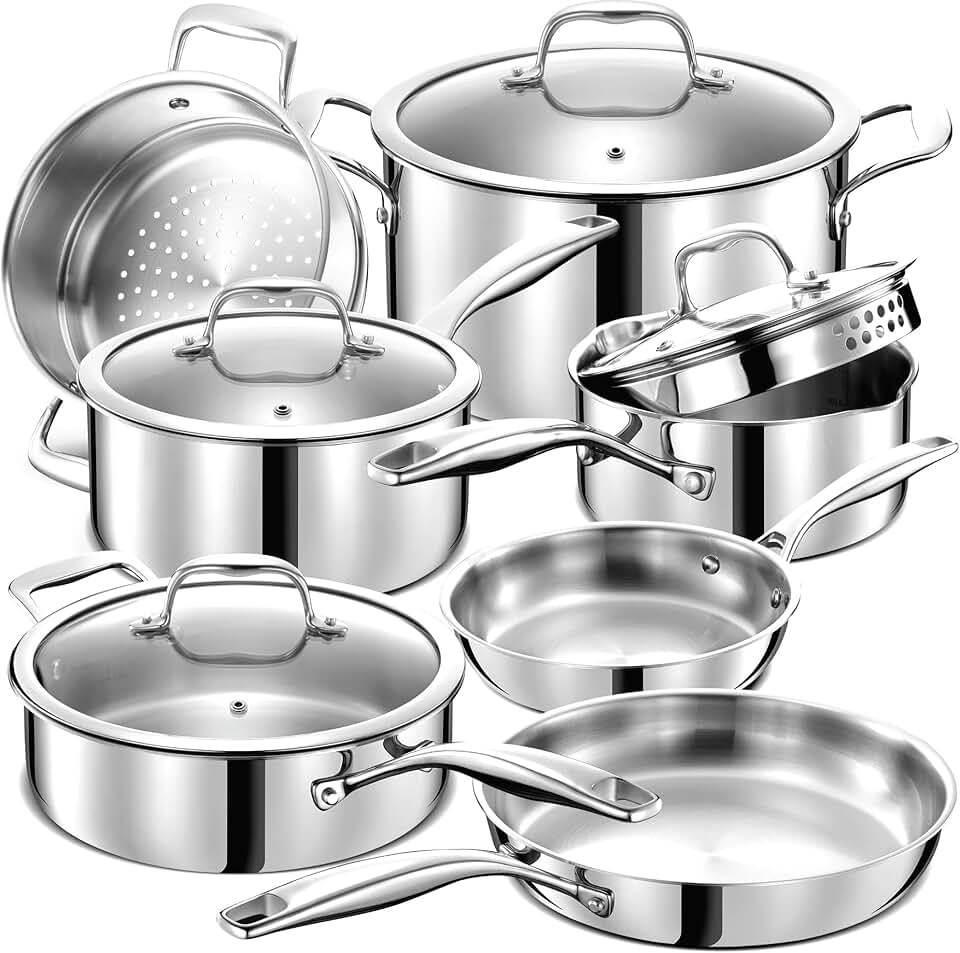 LEGEND COOKWARE 3 Ply Stainless Steel Pots and Pans Set | 11-Piece w ...