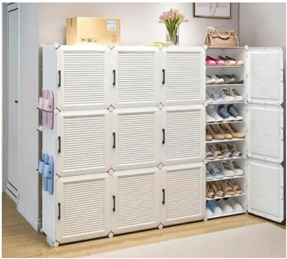 Shoe Racks 12-Cube Plastic Shoe Storage Rack,Durable Modular Shoe ...