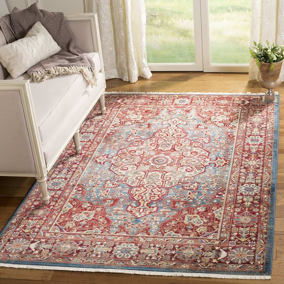 SAFAVIEH Kashan Collection Area Rug - 8' x 10', Blue & Red, Traditional ...