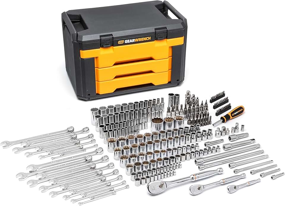 GEARWRENCH 243 Piece Mechanics Tool Set in 3 Drawer Storage Box | 12 ...