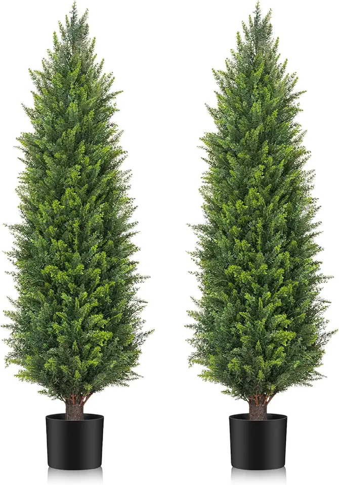 6FT Artificial Topiary Cedar Trees Set of 2, UV Resistant with Potted ...