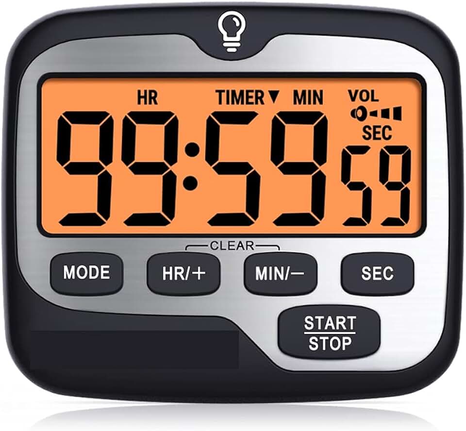 Digital Cooking Kitchen Timer with Large Backlight Display Countup Countdown and Clock Function ...