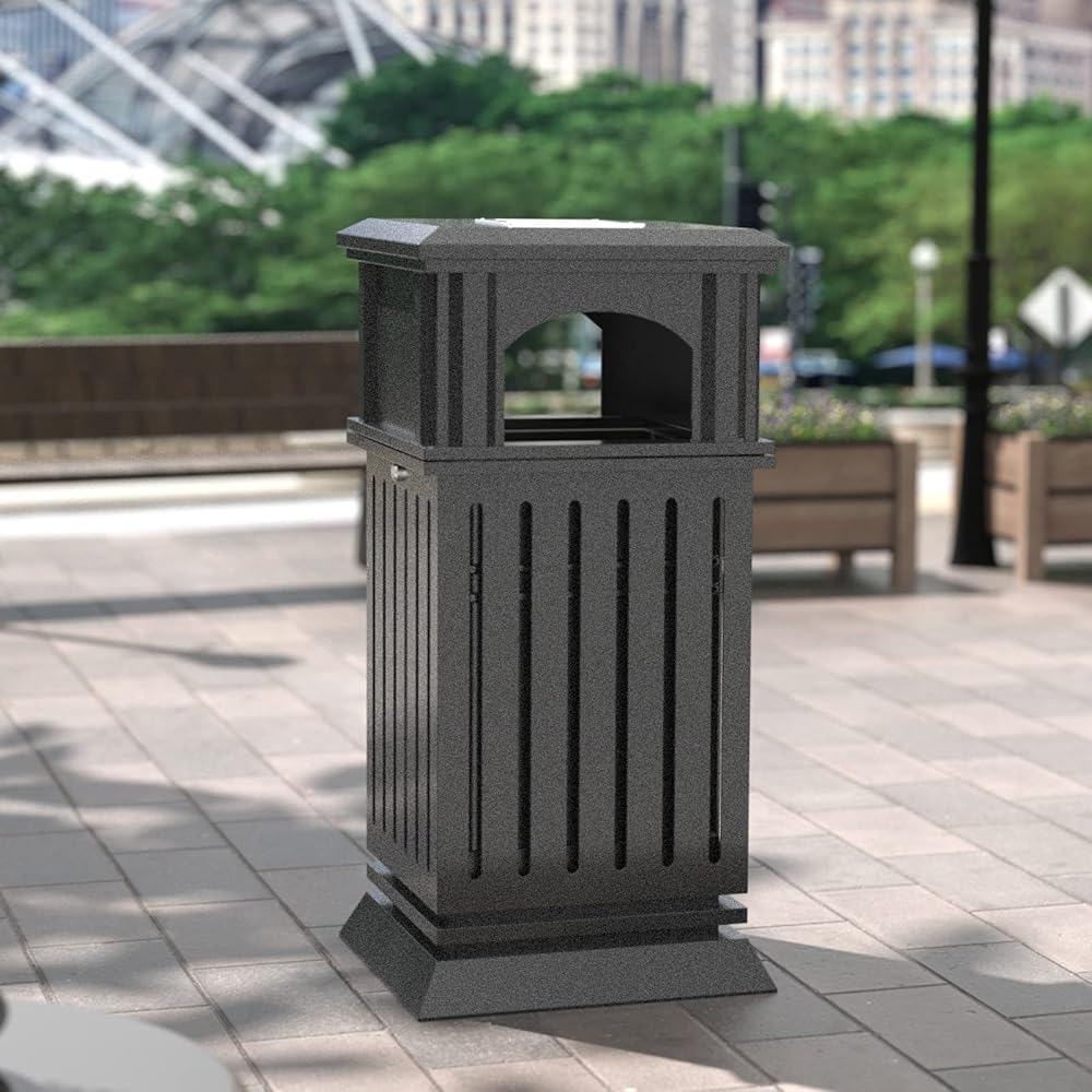 BEAMNOVA Trash Can Outdoor Top Tray Matte Black Stainless Steel ...