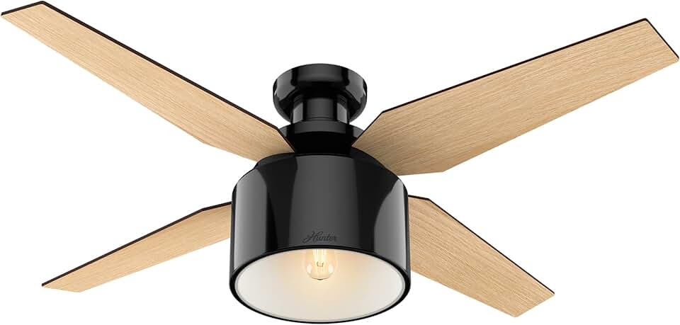 Hunter Fan Company, 59259, 52 inch Cranbrook Gloss Black Low Profile ...