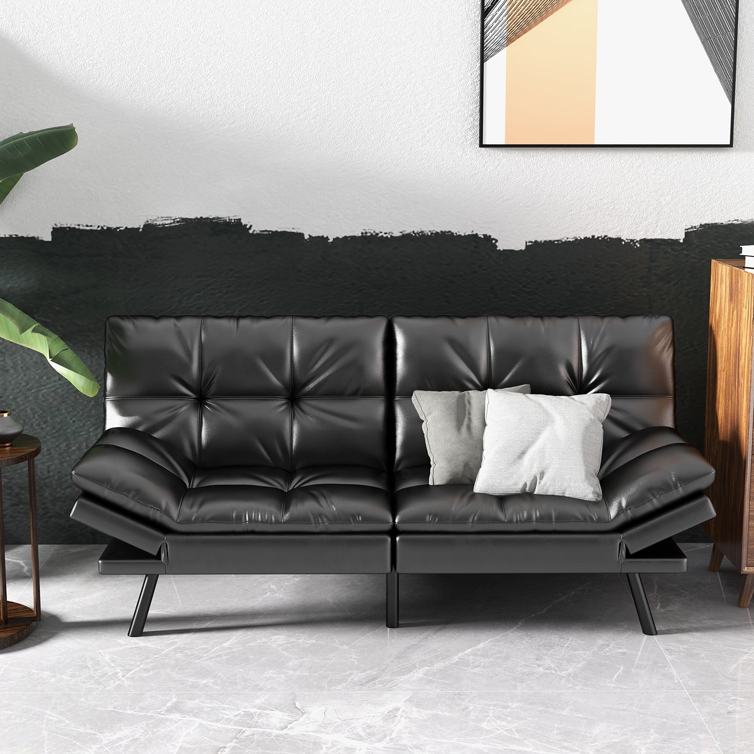 Convertible Futon Sofa Bed, Memory Foam Futon Couch, Adjustable ...