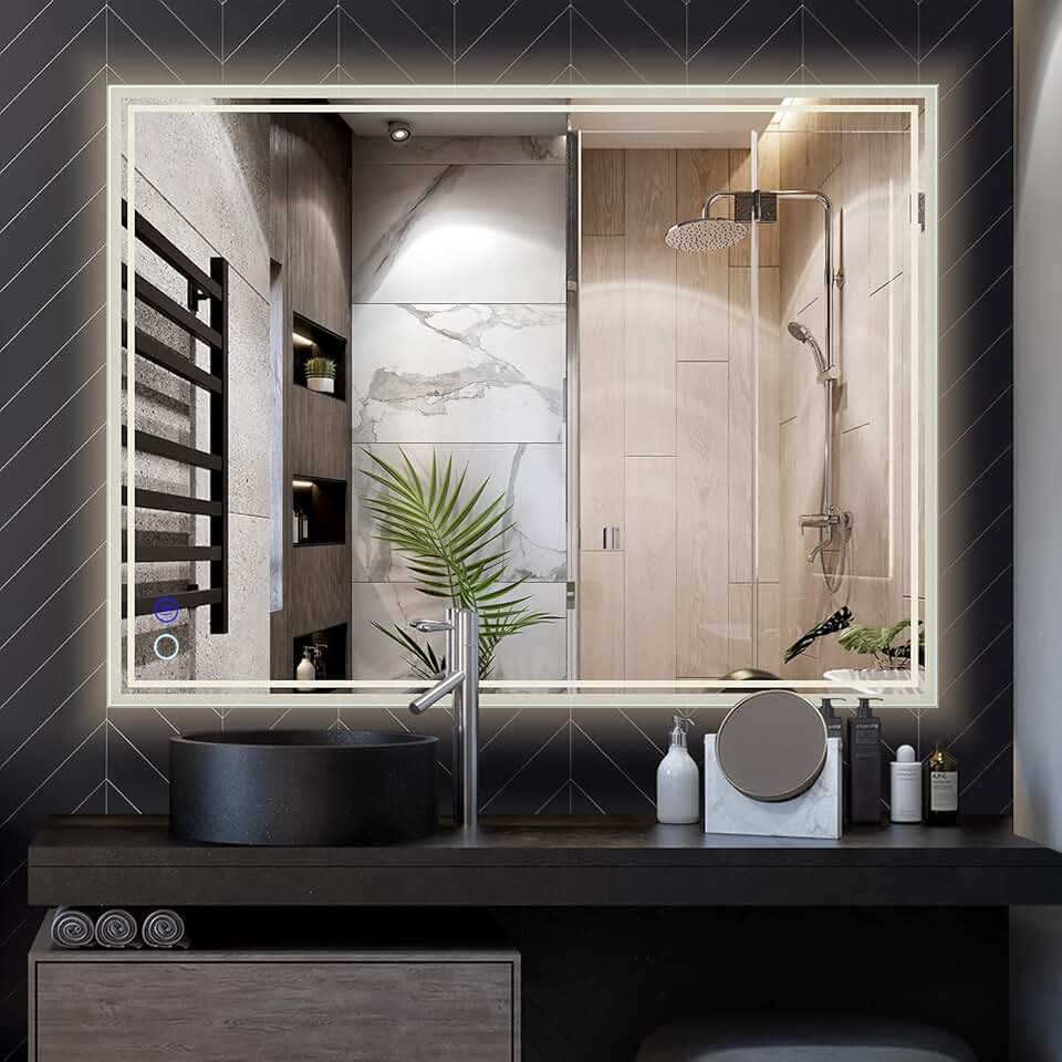 48 x 36 LED Bathroom Mirror,Anti-Fog,Dimmable,Touch Button,Water Proof ...