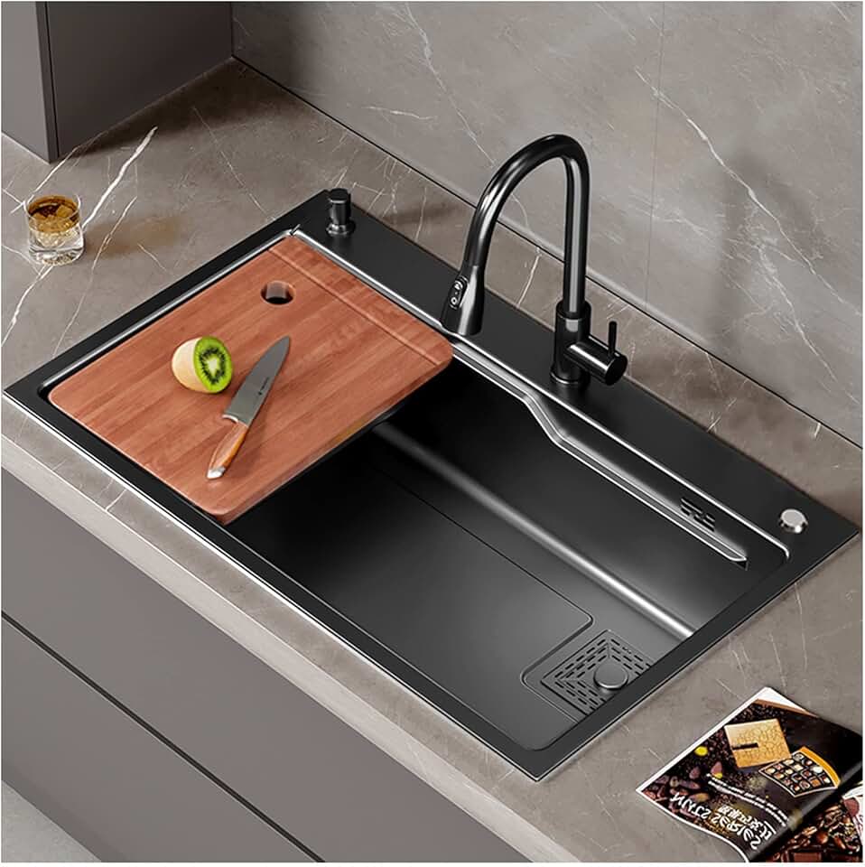 Black Single Bowl Kitchen Sink 304 Stainless Steel Kitchen Sink with ...