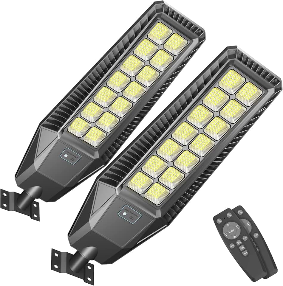TENKOO LED Solar Street Light Outdoor - 2 Pack 80000LM 1400W Motion Sensor Lamp Waterproof IP66 ...