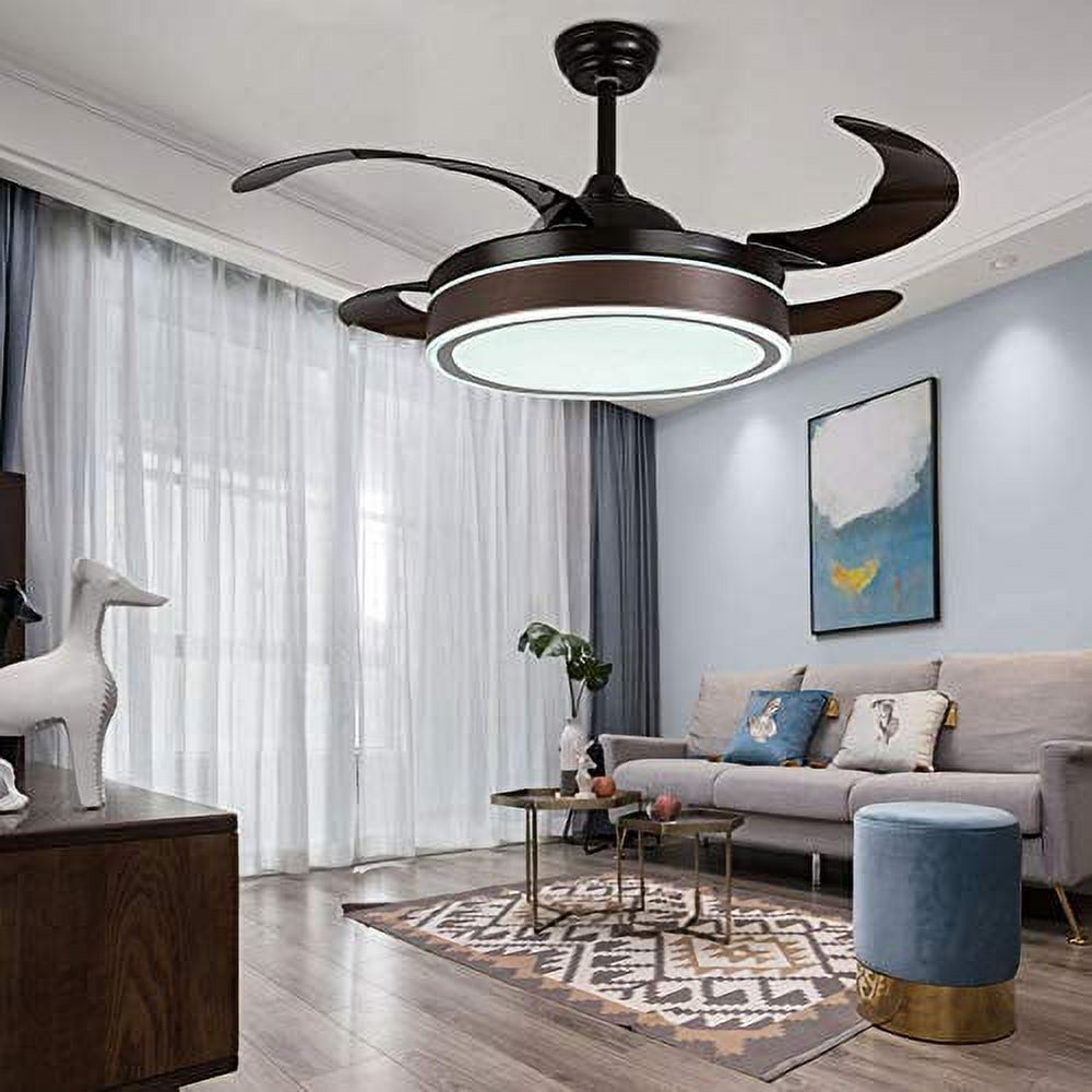 Oukaning Illuminated Ceiling Fan 42-Inch Remote Control With Led Light ...