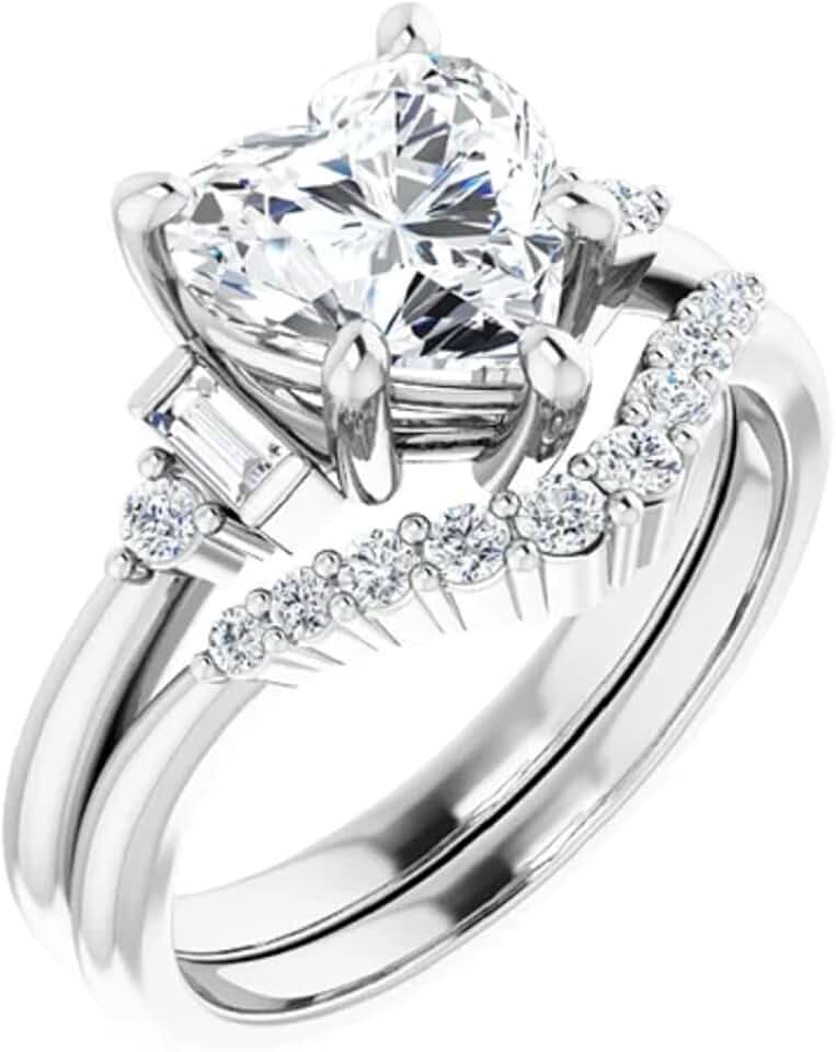 10K/14K/18K Solid White Gold Handmade Engagement Ring, 2 CT Heart Cut ...