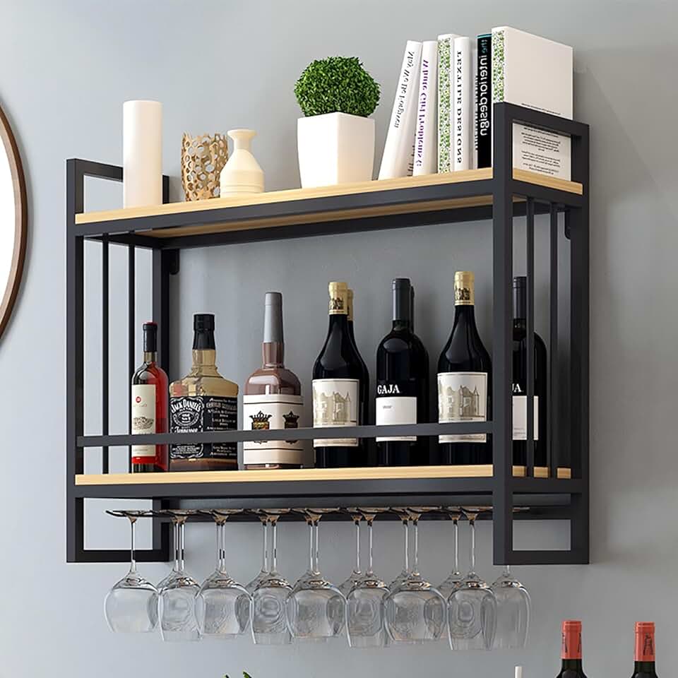 Bottle Rack Wall Mounted Wine Rack with Stemware Rack,Bar Unit Floating ...